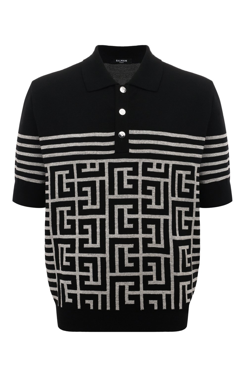 Мужское черно-белое поло из шерсти и льна BALMAIN купить в интернет ...