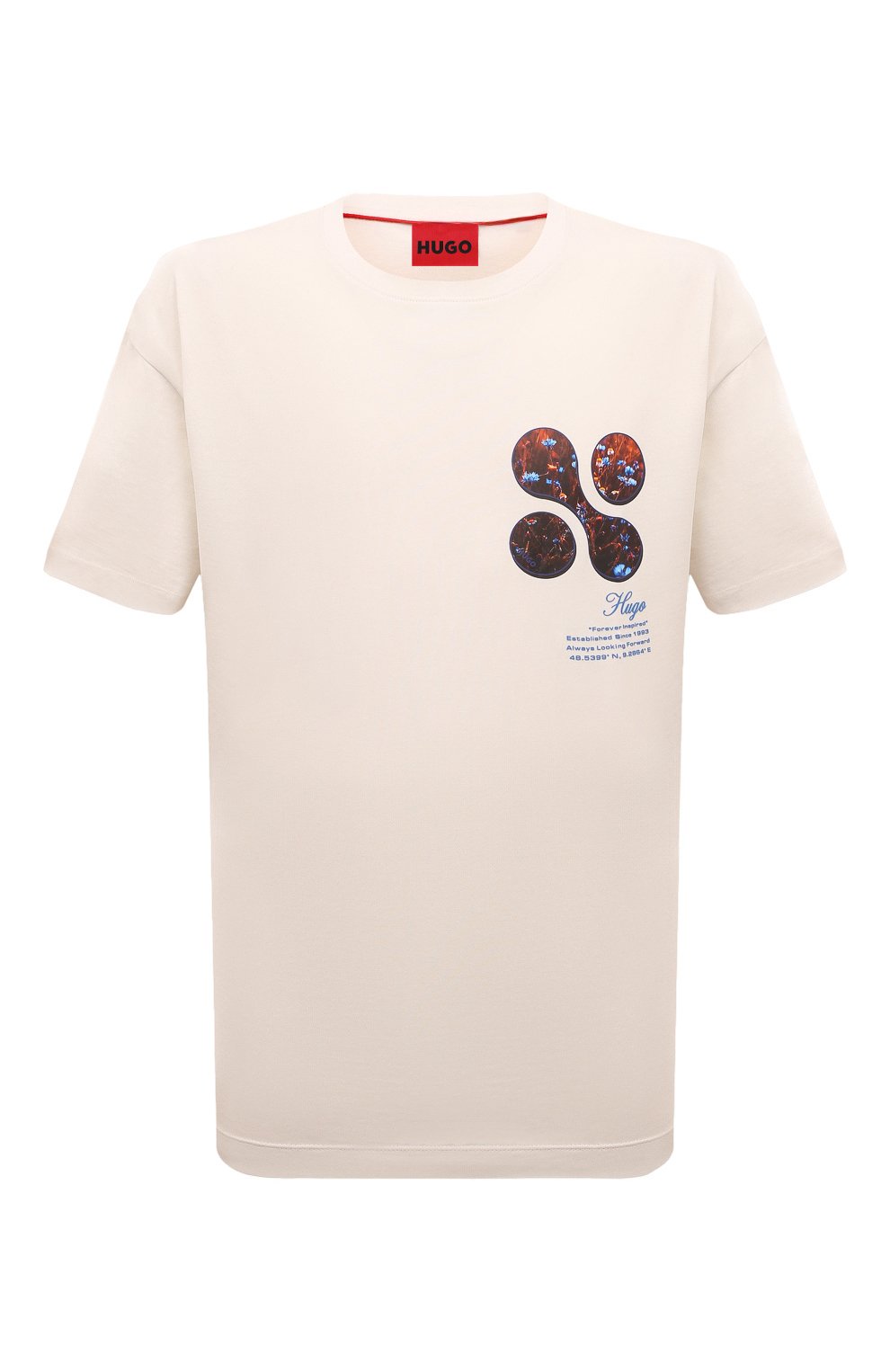 Мужская кремовая хлопковая футболка HUGO купить в интернет-магазине ЦУМ ...