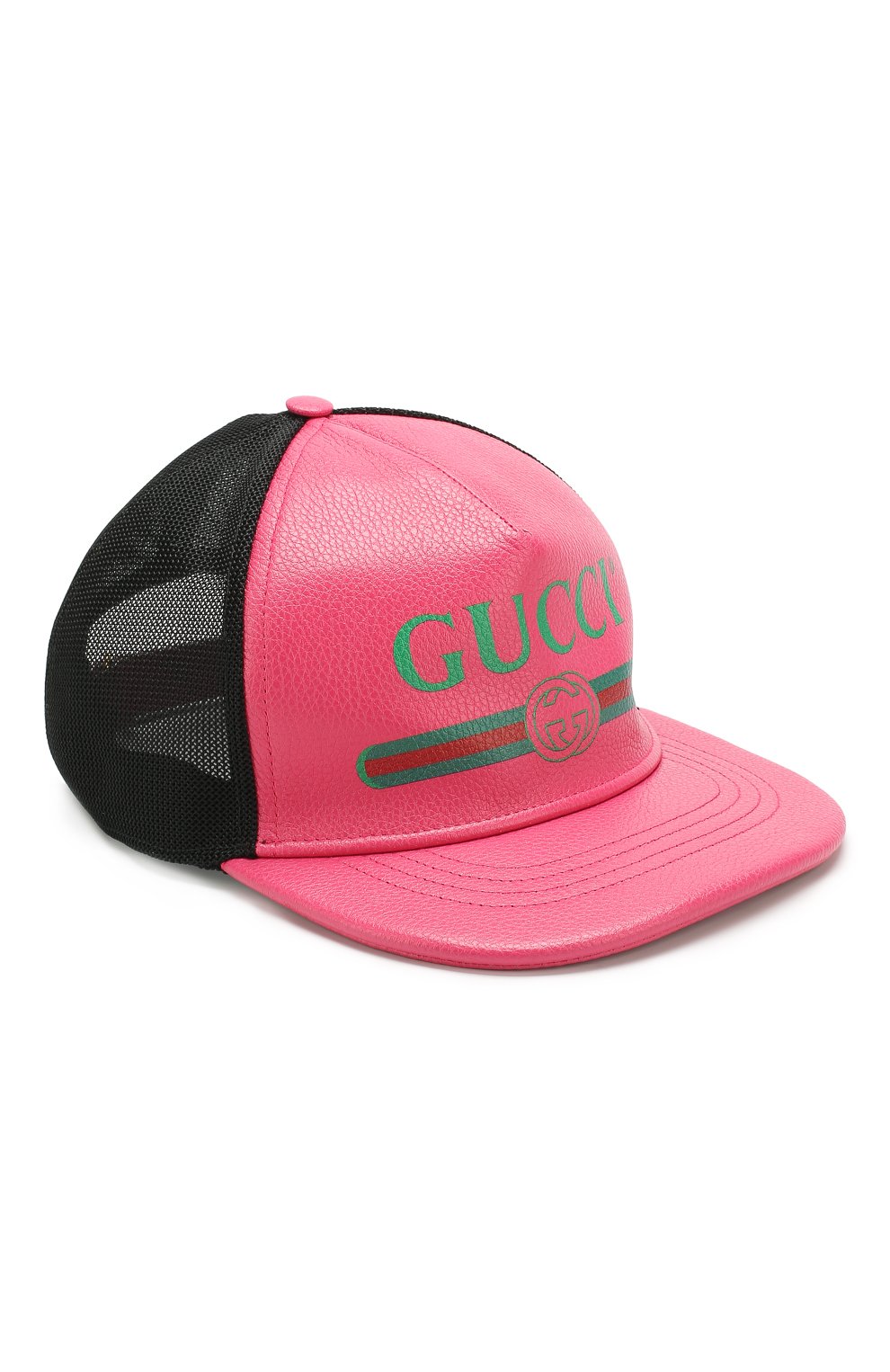 Женская розовая кожаная кепка с перфорацией и логотипом бренда GUCCI ...